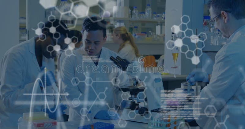 Image of Spinning Dna Strand an Data Processing Over Caucasian ...