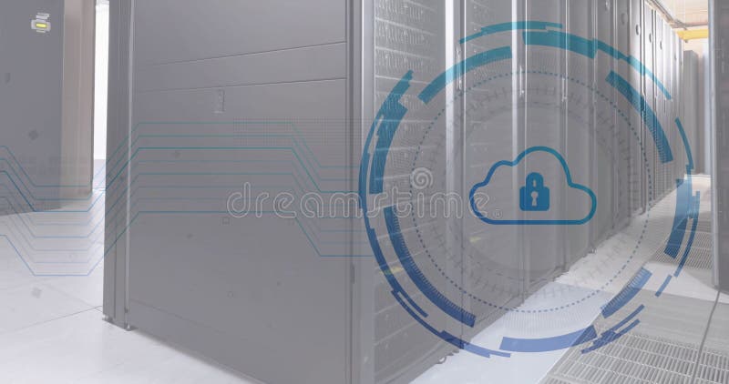 Image of Scope Scanning with Cloud and Padlock Icon Over Server Room ...