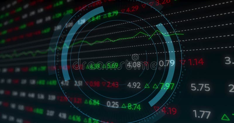 Image of Scope Scanning with Computer Icon Over Stock Market on Black ...