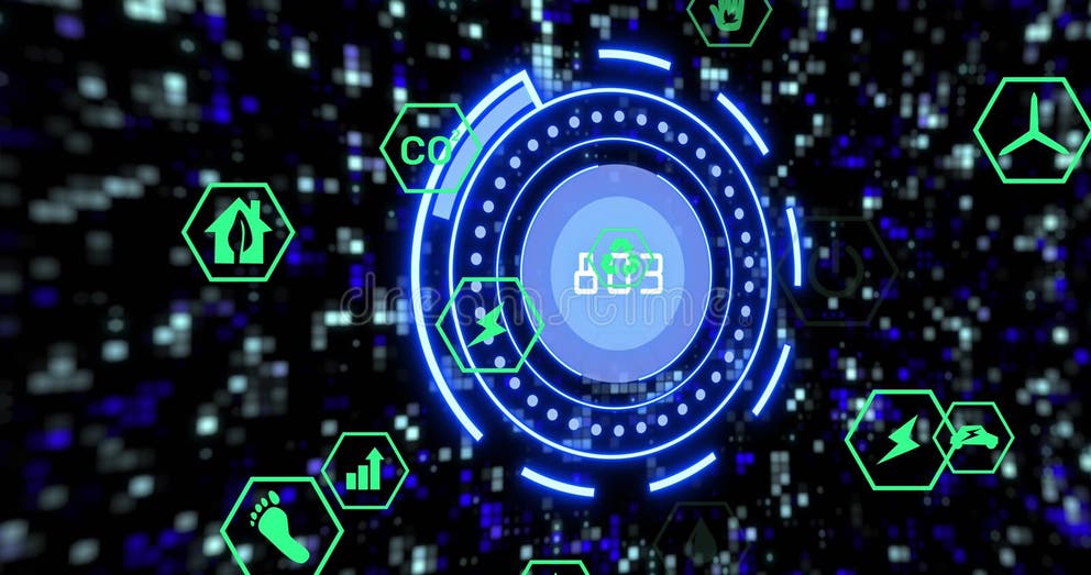 Image of Scope Scanning with Data Processing Abd Icons Over Moving Columns Stock Illustration ...