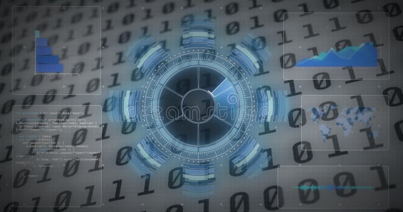 Image Of Scope Scanning Data Processing And Binary Coding Numbers