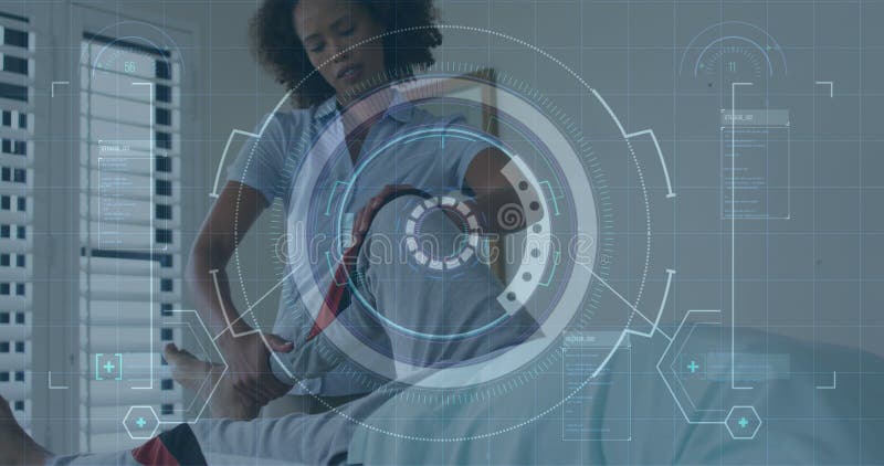 Image of Scope Scanning and Data Processing Over African American Nurse Exercising with Patient ...