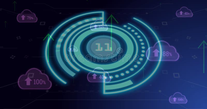 Image Of Scope Scanning With Data Processing Over Cloud Icons And