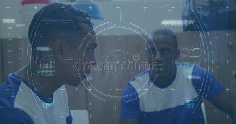 Image of Scope Scanning and Data Processing Over Diverse Male Football ...