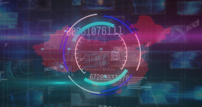 Image of Scope Scanning and Data Processing Over Map of China Stock ...