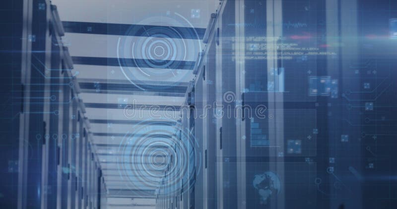 Image Of Scope Scanning And Data Processing Over Tech Room With