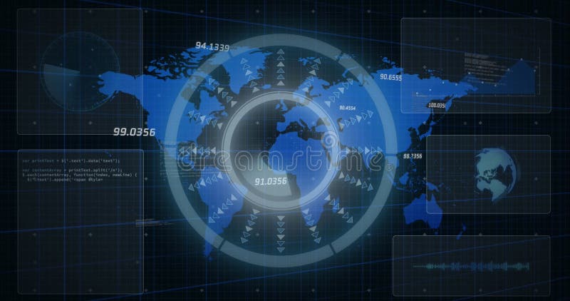Image of Scope Scanning with Data Processing and World Map Stock ...