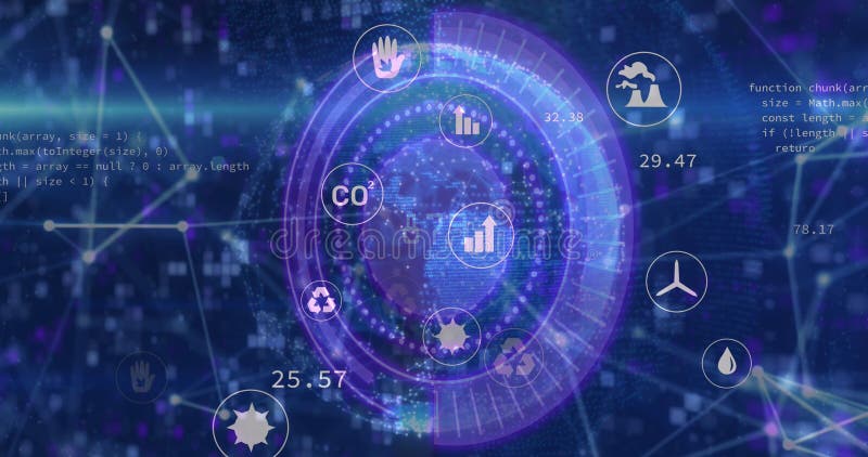 Image of Scope Scanning and Icons Over Moving Columns Stock ...