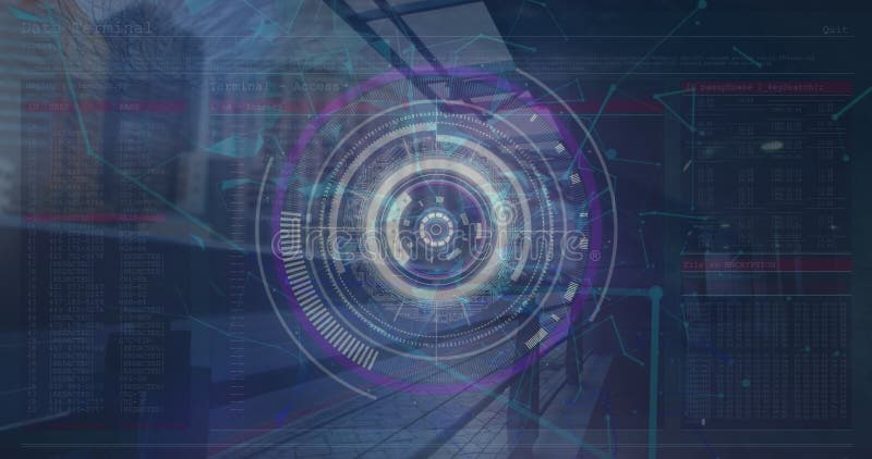 Image of Scope Scanning and Network of Connections Over Cityscape Stock ...