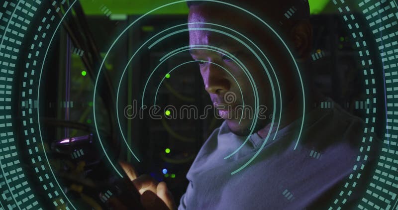 Image of Scope Scanning Over African American Male Hacker in Server ...