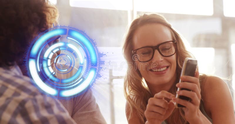 Image of Scope Scanning Over Businessman Using Smartphone Stock Photo ...