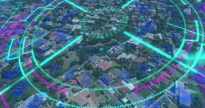 Image of Scope Scanning Over Cityscape in Background Stock Photo ...