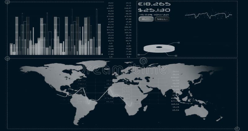 Image of Scope Scanning Over Diagrams and World Map on Black Background ...