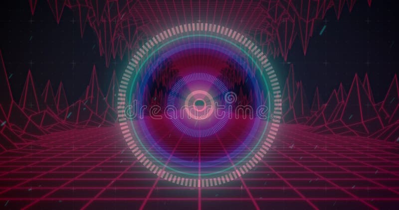 Image of Scope Scanning Over Glowing Pink Map and Grid on Black ...