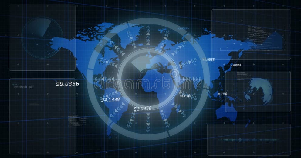 Image of Scope Scanning Over Grid and World Map Stock Illustration - Illustration of world ...