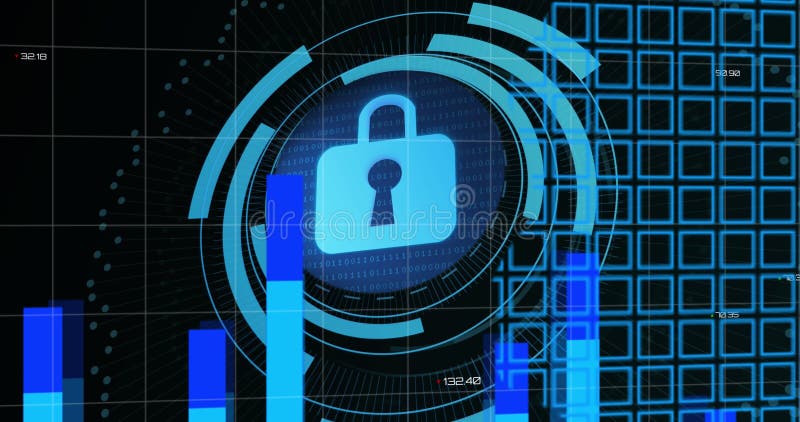 Image of Scope Scanning with Padlock Icon and Graph Over World Map on ...