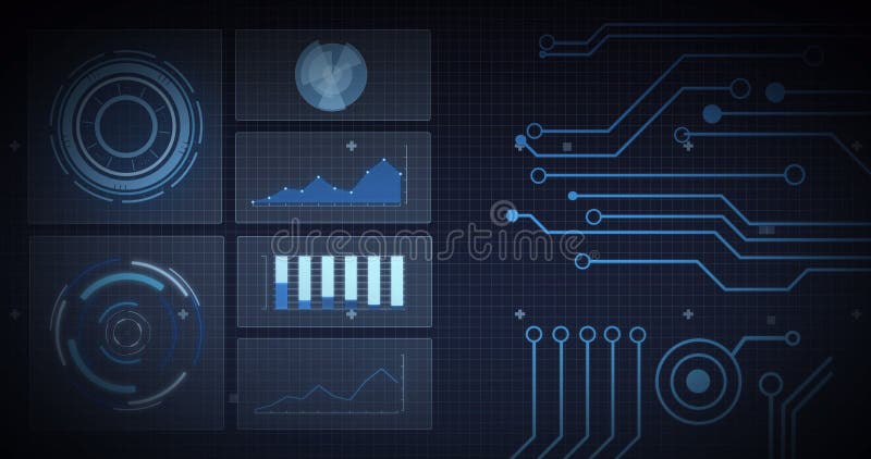 Image of Scope Scanning, Processor Elements and Data Processing on Screens Over Grid Stock ...
