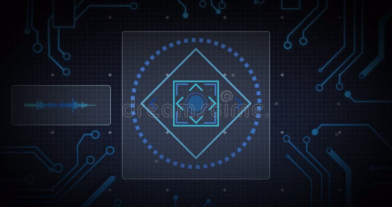 Image of Scope Scanning, Processor Elements and Data Processing on Screens Over Grid Stock ...