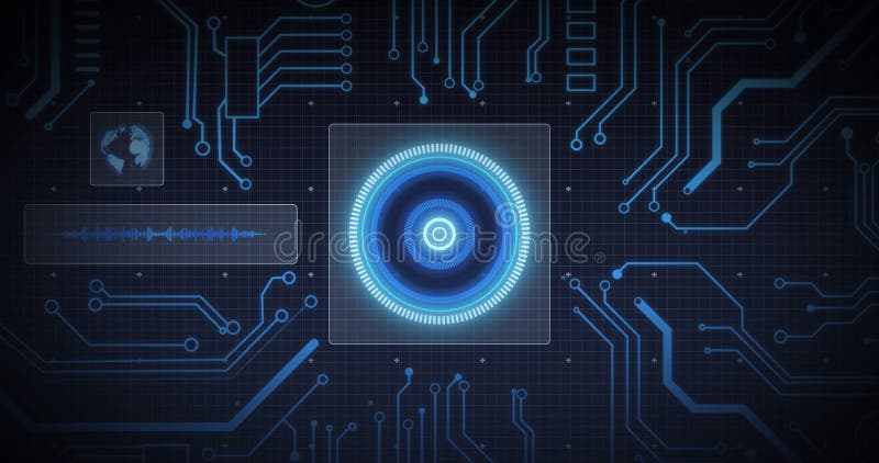 Image of Scope Scanning, Processor Elements and Data Processing on Screens Over Grid Stock ...