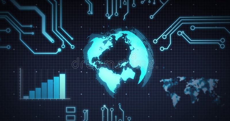 Image of Scope Scanning, Processor Elements, Globe and Data Processing Over Grid Stock ...
