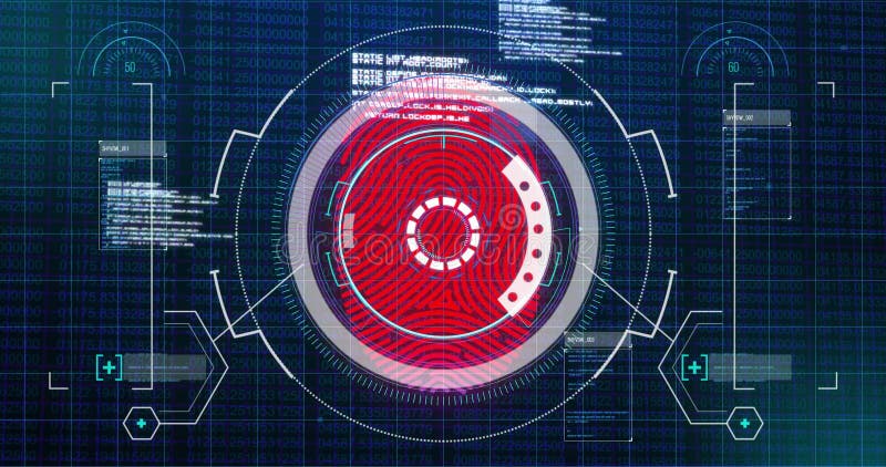 Image of Scope Scanning, Red Biometric Fingerprint Security Check and ...
