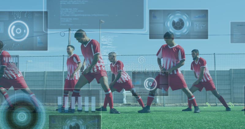 Image of Scopes and Data Processing on Screens Over Male Football ...