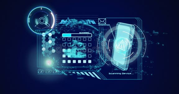 Image of Scopes Scanning and Data Processing on Digital Screen Stock Illustration - Illustration ...