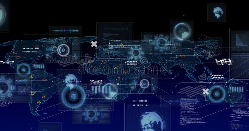 Image of Scopes Scanning, Data Processing and Markers Over World Map Stock Illustration ...
