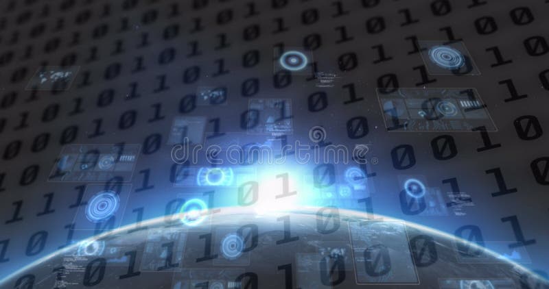 Image of Scopes Scanning and Data Processing on Screens Over Binary Coding and Globe Stock Image ...