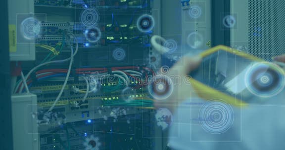 Image of Scopes Scanning and Data Processing on Screens Over Man ...