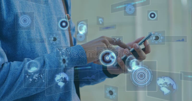 Image of Scopes Scanning and Data Processing on Screens Over Man Using Smartphone Stock Photo ...