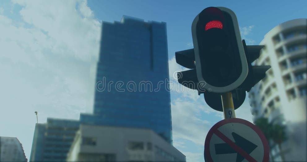 Image of Scopes Scanning and Data Processing on Screens Over Traffic Lights and Cityscape Stock ...