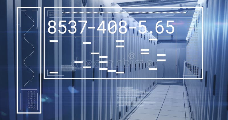 Image of Screen with Changing Numbers Over Data Racks in Server Room ...