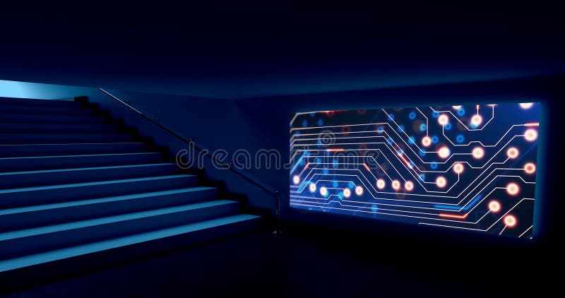 Image of Screen with Data Processing in a Room with Stairs Stock Photo ...