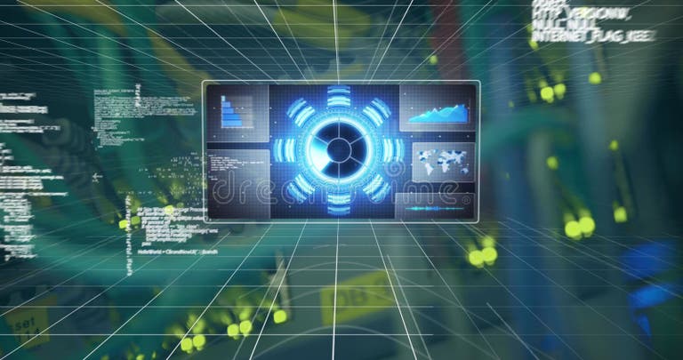 Image of Screen with Scope Scanning and Data Processing Over Close Up ...