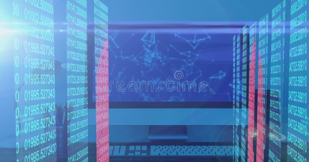 Image of Screens with Data Processing and Desktop Computer Screen with Plexus Networks Stock ...