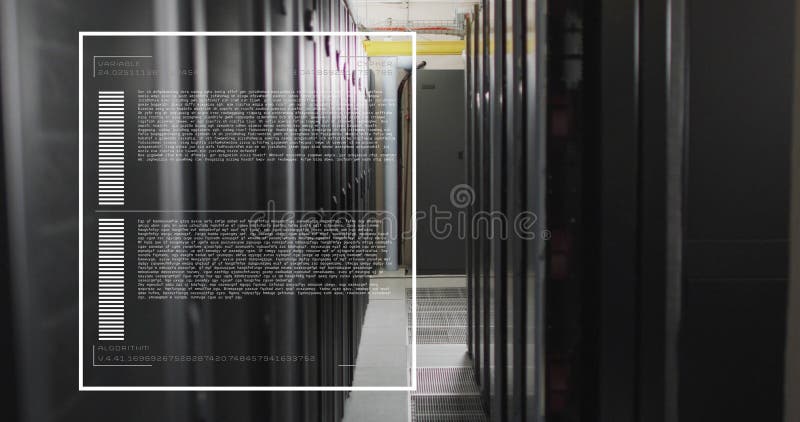 Image of Screens with Programming Language Moving Over Data Server Racks Stock Illustration ...