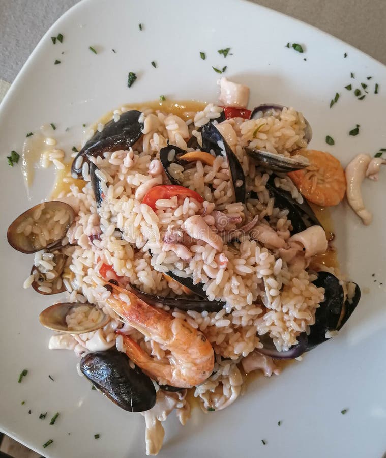 Seafood Risotto with Mussels and Shrimp, Italy Stock Photo - Image of ...