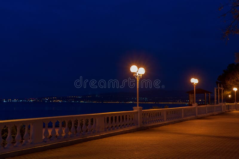 Seafront at night stock image. Image of outdoors, jaunt - 206874801
