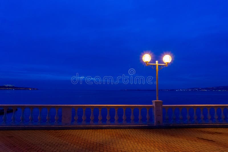 Seafront at night stock image. Image of quay, nightly - 226441727