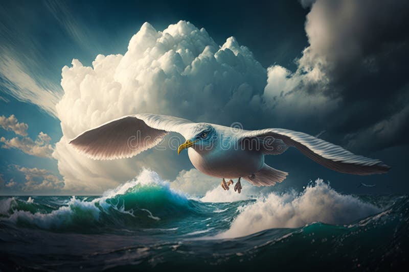 An Image of Seagull Flying Over the Ocean. Generative AI Stock ...