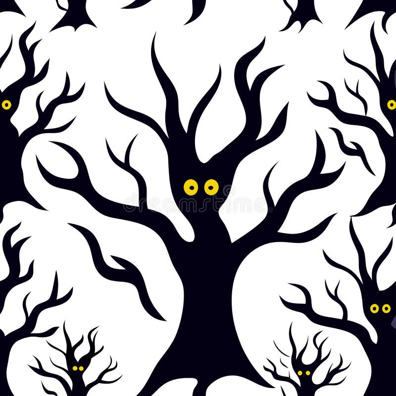 Spooky Eyed Trees and Bats Seamless Pattern Stock Vector - Illustration ...