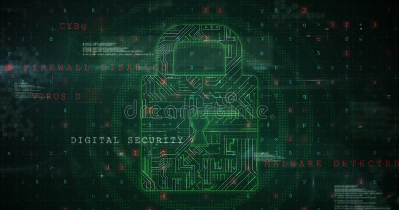 Image of Security Padlock and Data Processing Over Black Background ...