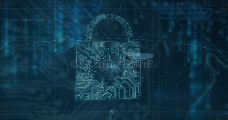 Image of Security Padlock Icon and Data Processing Over Male Hacker ...