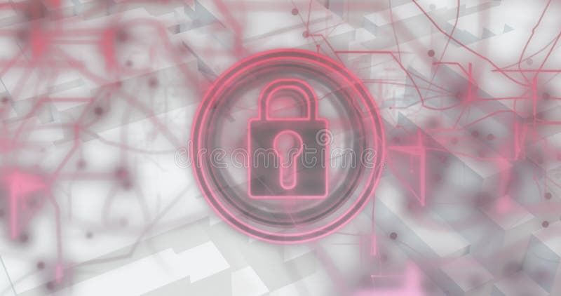 Image of Security Padlock Icon and Light Trails Against 3d Concentric ...