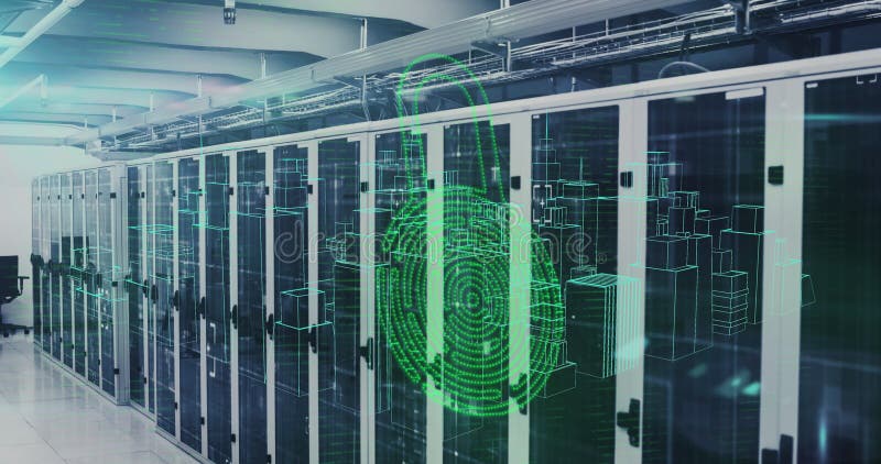 Image of Security Padlock Icon Over 3d City Model Spinning Against ...