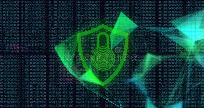Image Of Security Padlock Icon And Plexus Network Against Binary Coding On Blue Background Stock
