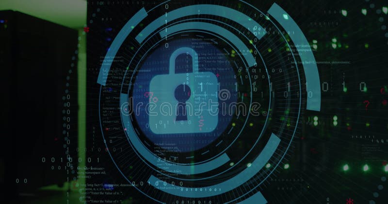 Image Of Security Padlock Icon On Round Scanner And Binary Coding 9621