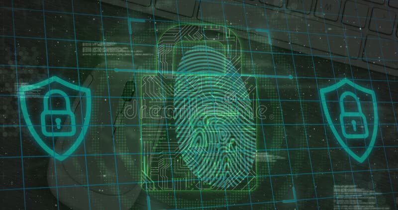 Image of Security Padlock Icons and Data Processing Over Black ...