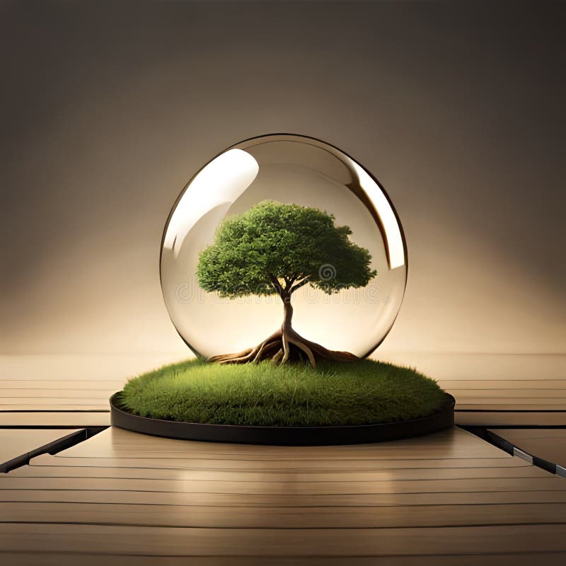 Tree of Life in a Glass Globe on Minimalist Brown Background Stock ...